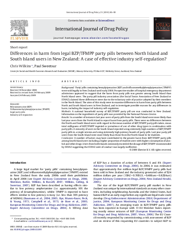 (PDF) Differences in harm from legal BZP/TFMPP party pills between ...