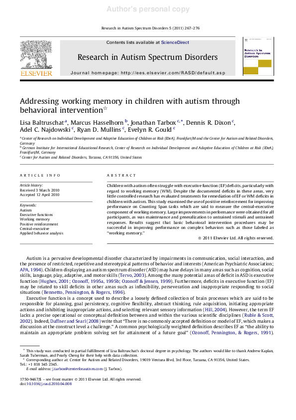 (PDF) Addressing working memory in children with autism through ...