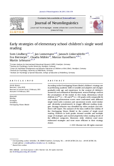 (PDF) Early strategies of elementary school children’s single word reading