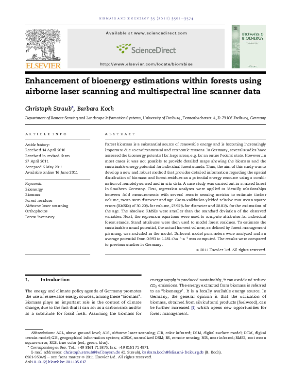 (PDF) Estimating Forest Bioenergy Using Airborne Laser Scanning