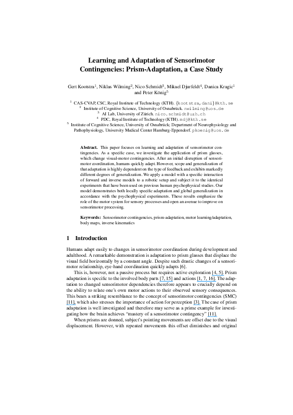 (PDF) Learning and Adaptation of Sensorimotor Contingencies: Prism-Adaptation, a Case Study