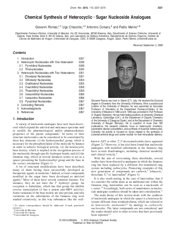 (PDF) Chemical Synthesis of Heterocyclic−Sugar Nucleoside Analogues