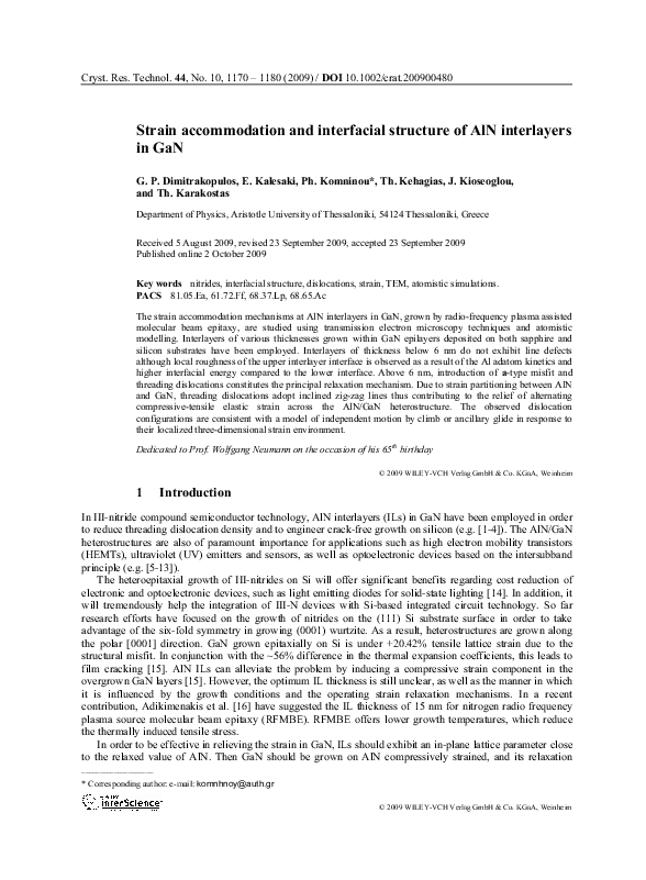 (PDF) Strain accommodation and interfacial structure of AlN interlayers ...