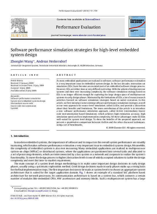 Pdf Software Performance Simulation Strategies For High Level Embedded System Design