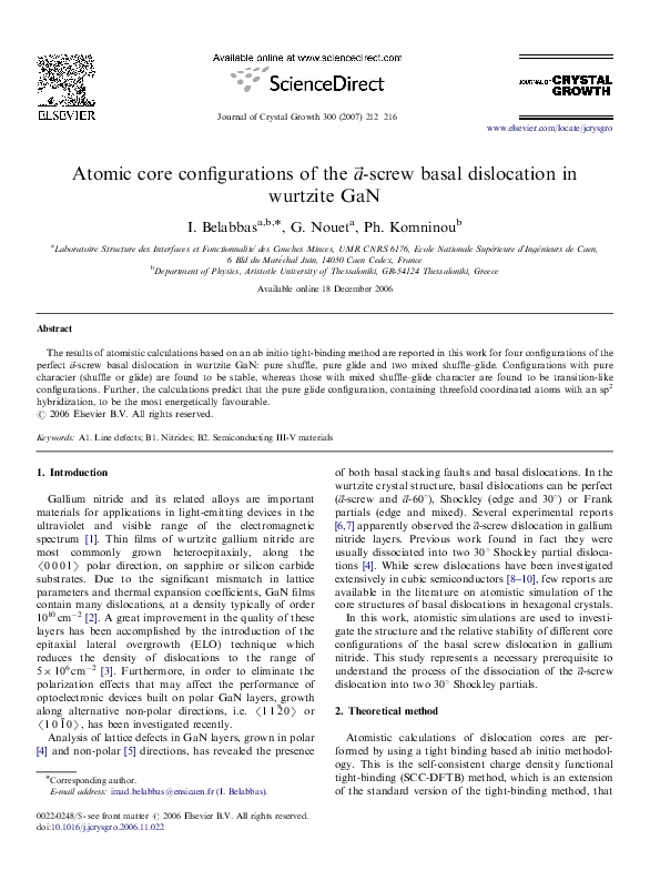 (PDF) Atomic core configurations of the -screw basal dislocation in ...
