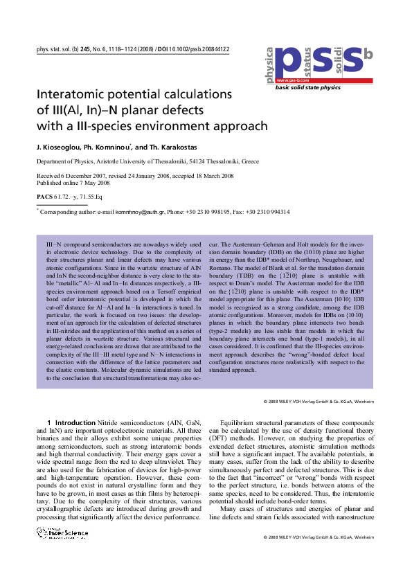 (PDF) Interatomic potential calculations of III(Al, In)–N planar defects with a III-species ...