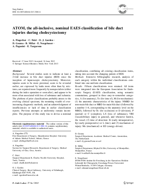(PDF) ATOM, the all-inclusive, nominal EAES classification of bile duct ...