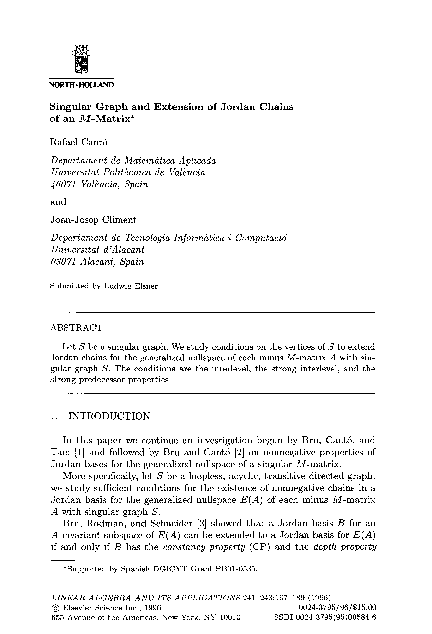 (PDF) Singular graph and extension of jordan chains of an M-Matrix