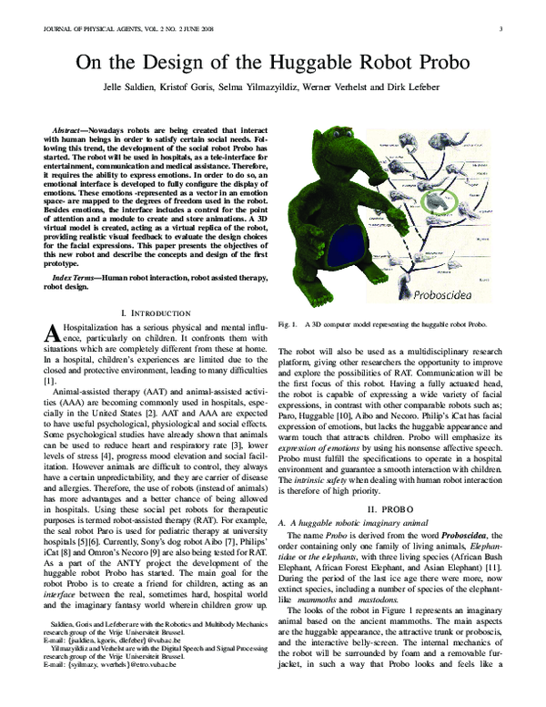 (PDF) On the design of the huggable robot Probo