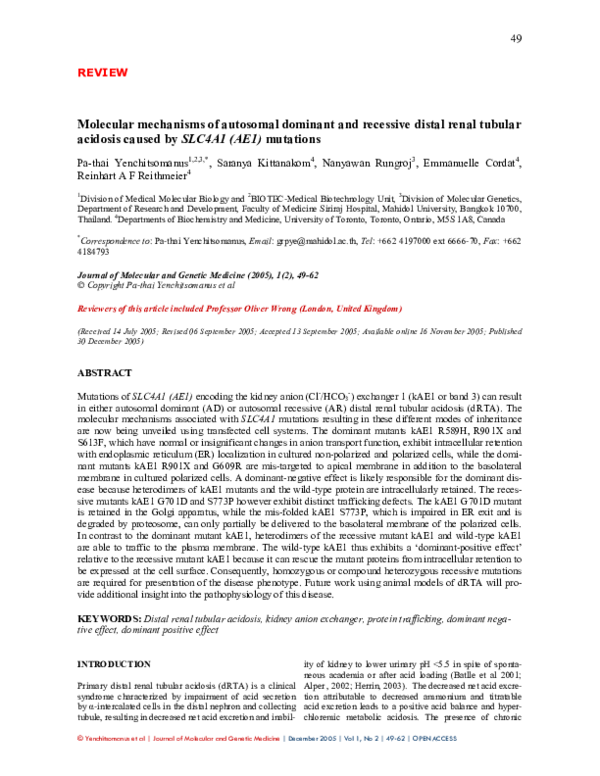 (PDF) Molecular mechanisms of autosomal dominant and recessive distal ...