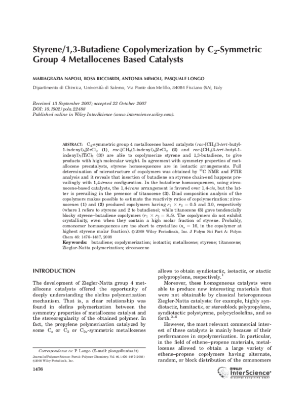 (PDF) Styrene/1,3-butadiene copolymerization by C2-symmetric group 4 ...
