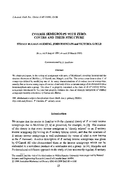 Pdf Inverse Semigroups With Zero Covers And Their Structure
