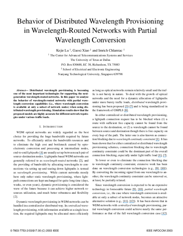 (PDF) Behavior of distributed wavelength provisioning in wavelength ...