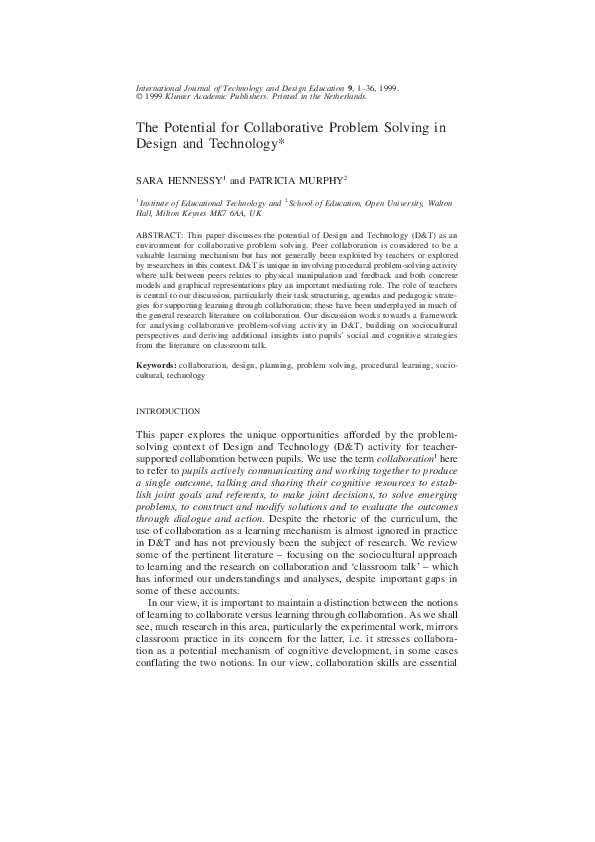 (PDF) The Potential for Collaborative Problem Solving in Design and ...