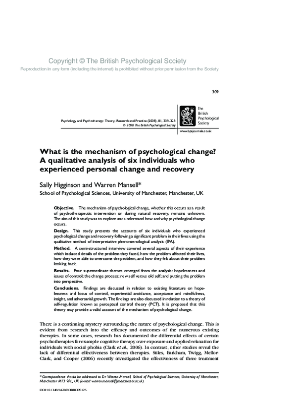 (PDF) What is the mechanism of psychological change? A qualitative ...