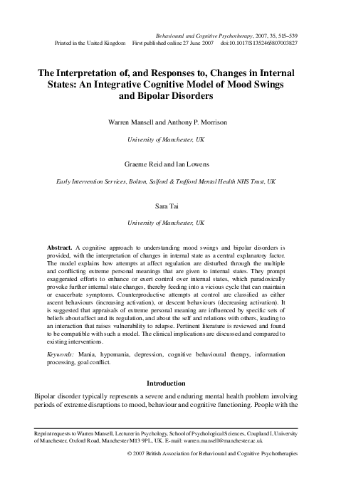 (PDF) The Interpretation of, and Responses to, Changes in Internal ...