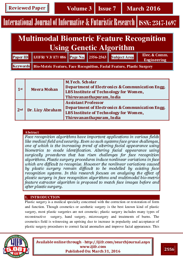 (PDF) Multimodal Biometric Feature Recognition Using Genetic Algorithm