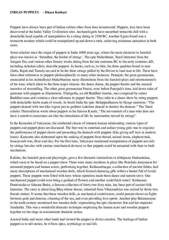 (DOC) INDIAN PUPPETS -Dhara Kothari | Dhara Kothari - Academia.edu