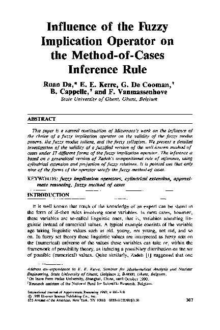 Pdf Influence Of The Fuzzy Implication Operator On The Method Of