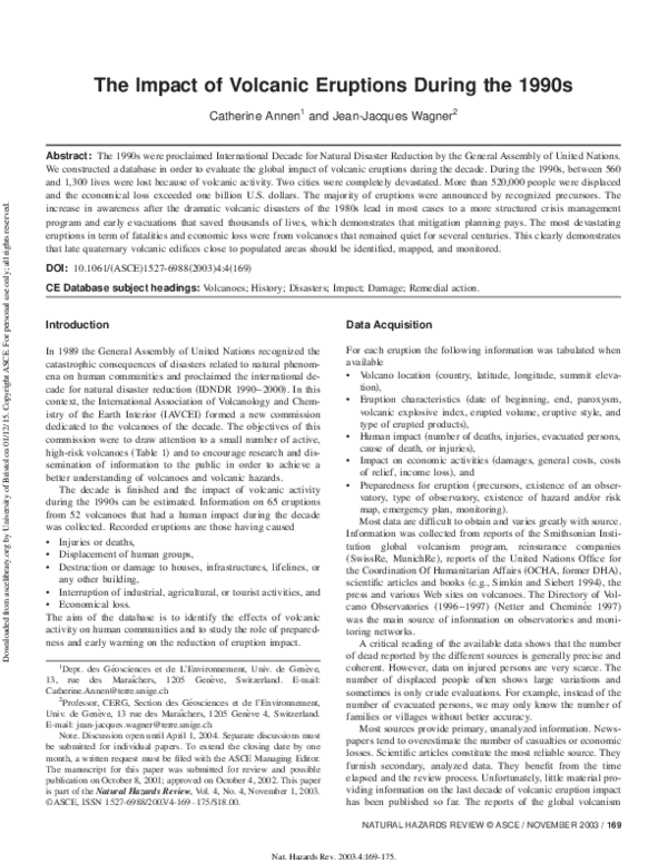 (PDF) The Impact of Volcanic Eruptions During the 1990s