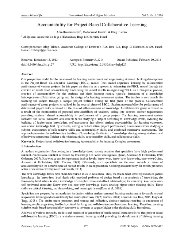 (PDF) Accountability for Project-Based Collaborative Learning