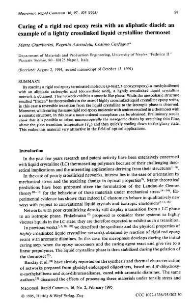 (PDF) Curing of a rigid rod epoxy resin with an aliphatic diacid: an ...