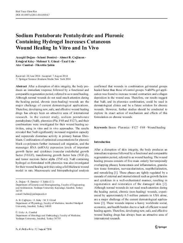 (PDF) Sodium Pentaborate Pentahydrate and Pluronic Containing Hydrogel ...
