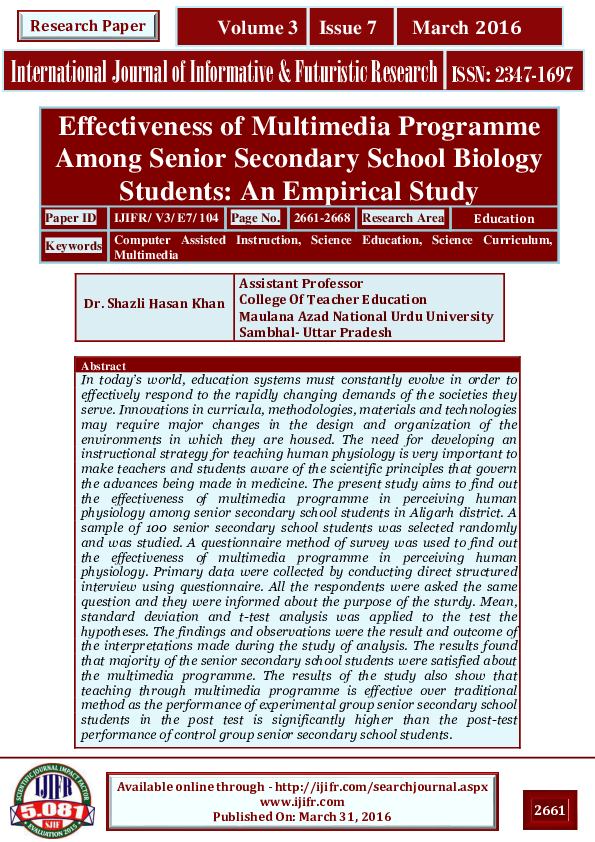 (PDF) Effectiveness of Multimedia Programme Among Senior Secondary ...