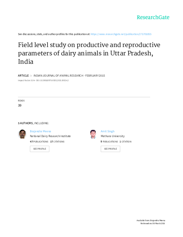 (PDF) Field level study on productive and reproductive | Brajendra Meena - Academia.edu