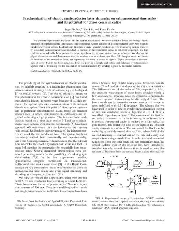 (PDF) Synchronization of chaotic semiconductor lasers: application to encoded communications