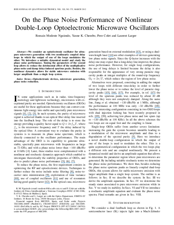 (PDF) On the phase noise performance of nonlinear double-loop optoelectronic microwave oscillators