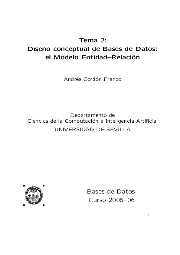 (PDF) Tema 2: Diseño conceptual de Bases de Datos: el Modelo Entidad ...