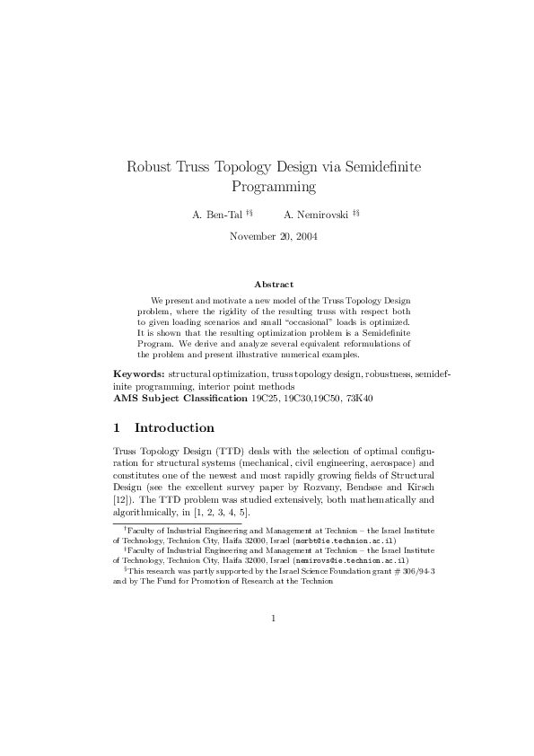 (PDF) Robust Truss Topology Design via Semidenite Programming | Aharon Ben-tal - Academia.edu
