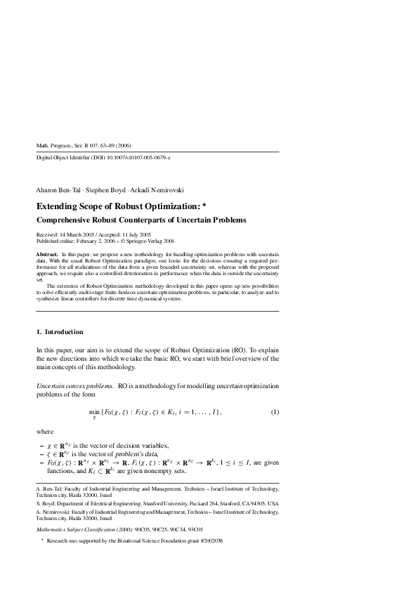 (PDF) Extending Scope of Robust Optimization: Comprehensive Robust ...