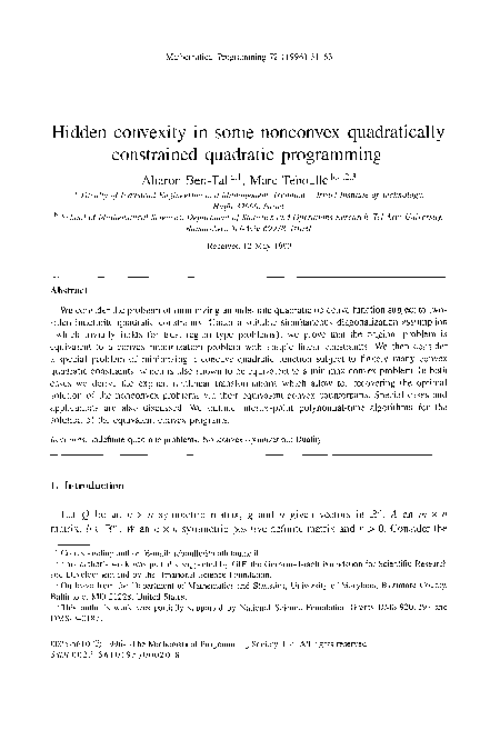 (PDF) Convex Transformation of Nonconvex QP Problems