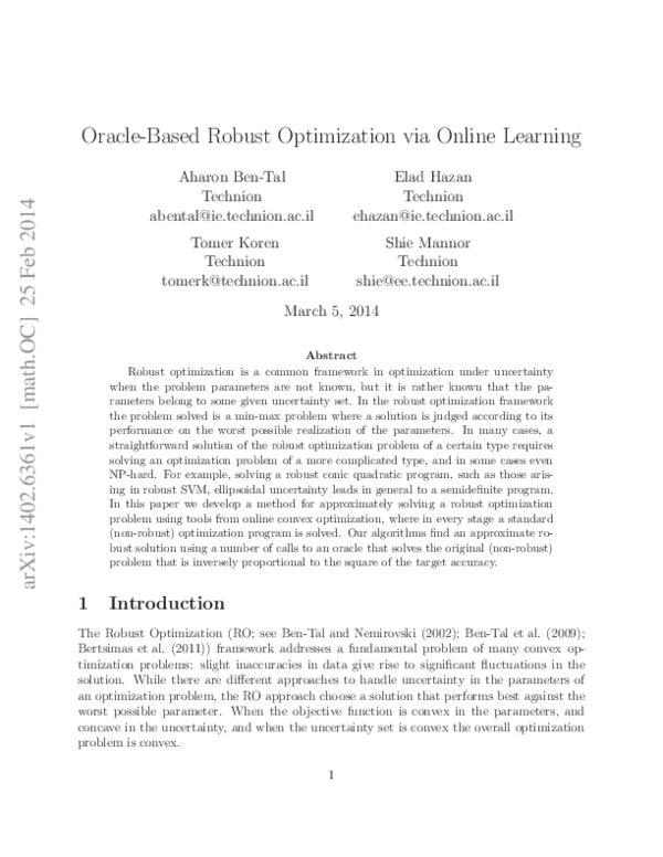 Pdf Oracle Based Robust Optimization Via Online Learning