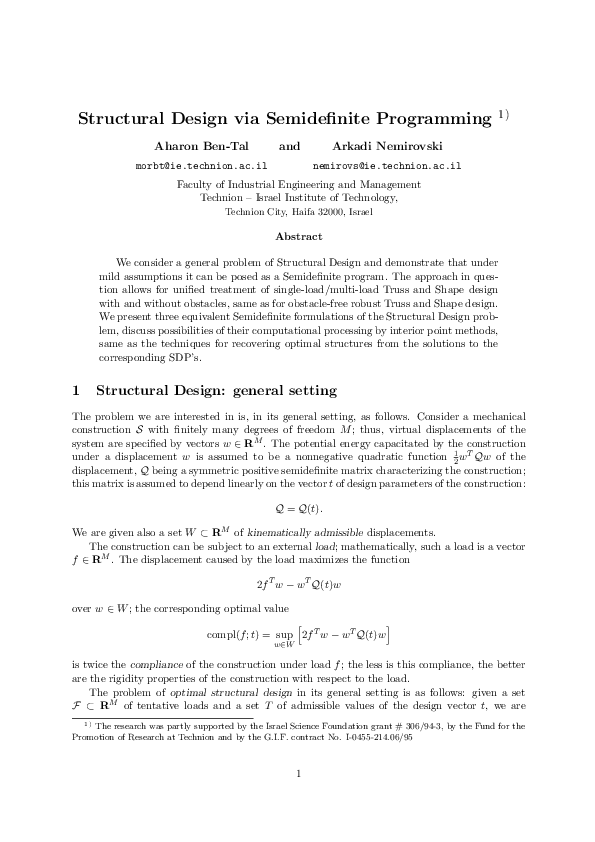 Pdf Structural Design Via Semideflnite Programming 1