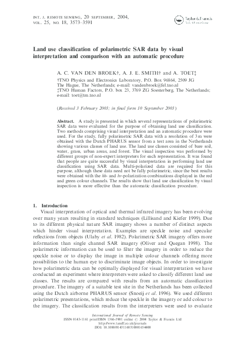 (PDF) Land use classification of polarimetric SAR data by visual interpretation and comparison ...