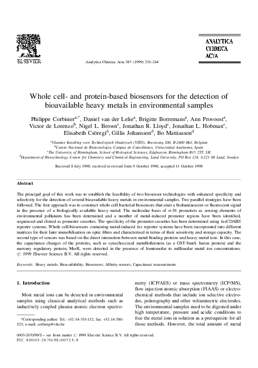 (PDF) Whole cell- and protein-based biosensors for the detection of ...