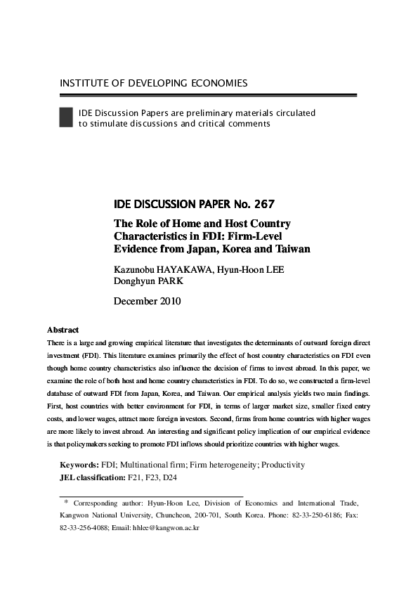 (PDF) The role of home and host country characteristics in FDI: firm ...