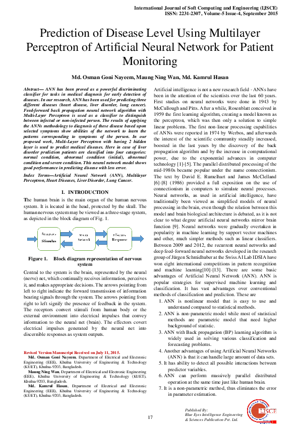 Pdf Prediction Of Disease Level Using Multilayer Perceptron Of