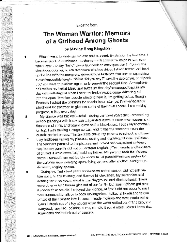 (PDF) The Woman Warrior: Memoirs of a Girlhood Among Ghosts