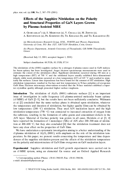 (PDF) Effects of the Sapphire Nitridation on the Polarity and Structural Properties of GaN ...