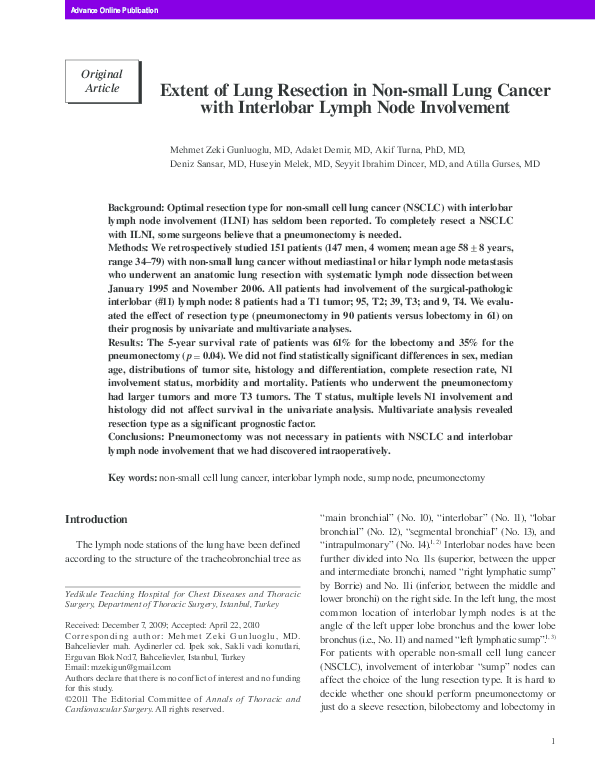 (PDF) Extent of Lung Resection in Non-small Lung Cancer with Interlobar ...