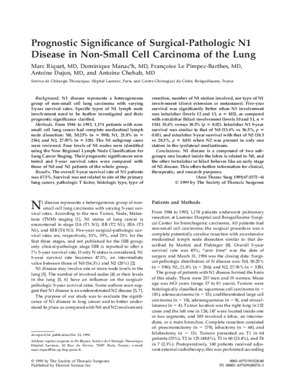 (PDF) Prognostic significance of surgical-pathologic N1 disease in non ...