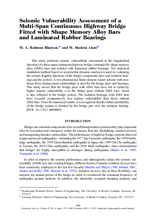 Pdf Seismic Vulnerability Assessment Of A Multi Span Continuous