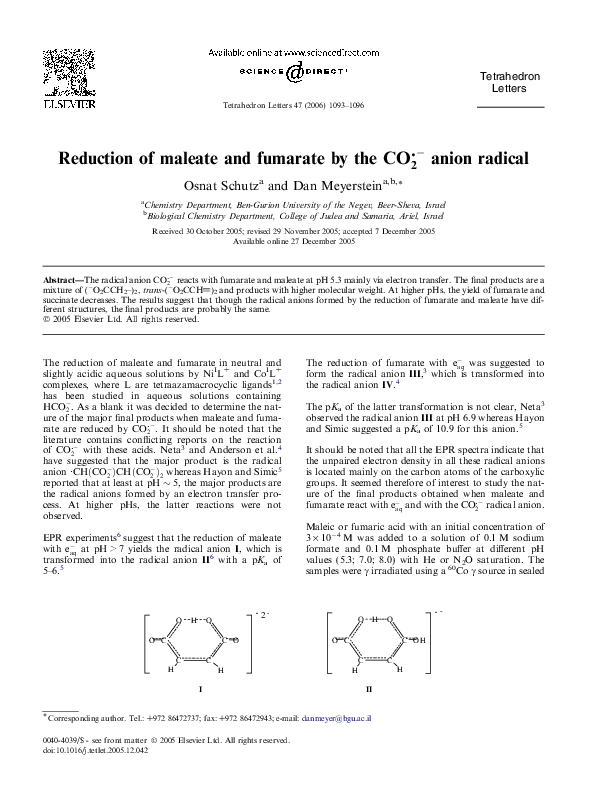 (PDF) Reduction of maleate and fumarate by the anion radical