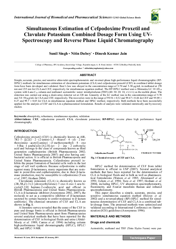 Simultaneous Estimation Of Cefpodoxime Proxetil And Clavulate Potassium Combined Dosage Form