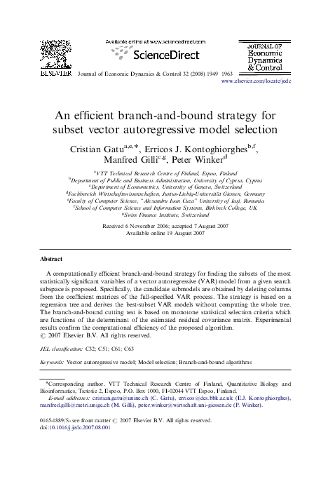 (PDF) An efficient branch-and-bound strategy for subset vector autoregressive model selection