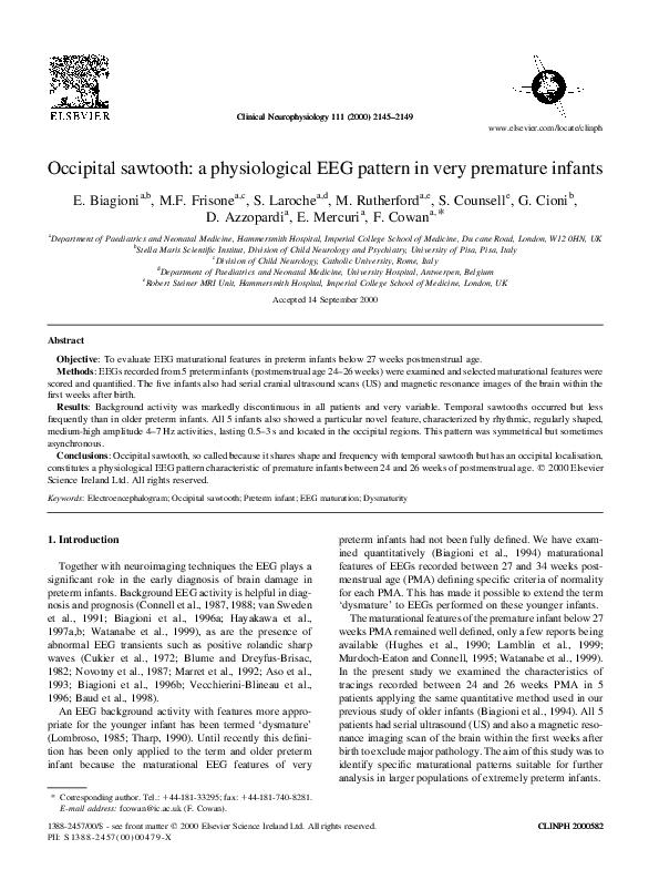 (PDF) Occipital sawtooth: a physiological EEG pattern in very premature ...